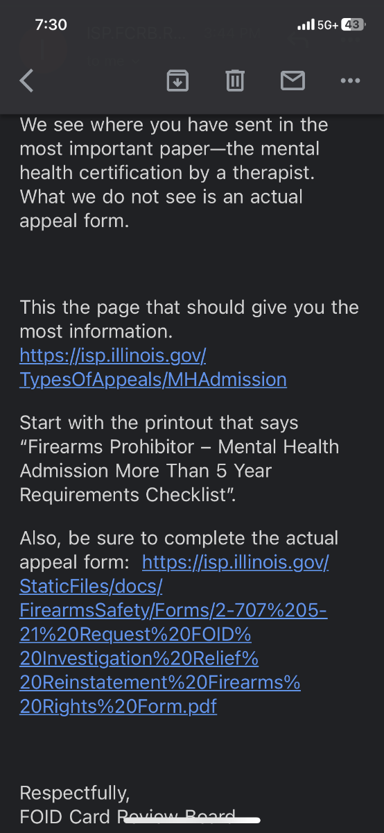 FOID Denial and Appeal for Greater Than 5 Years Mental Health - Page 2 ...