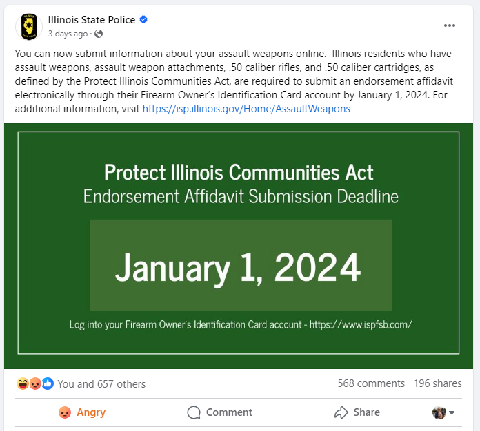 Upcoming ISP "Assault Weapons" registration on October 1st, 2023 ...